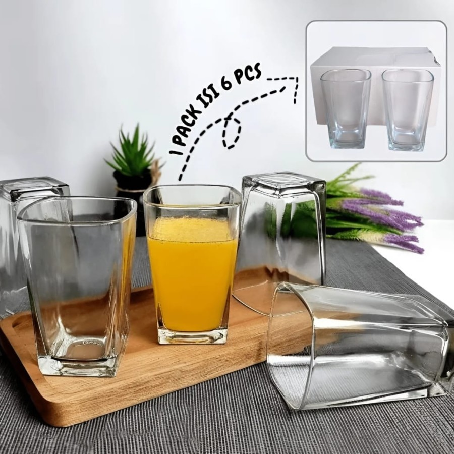 Jual Gelas Kecil Kaca Beling Bening Segi Persegi Kotak Awet Kuat Tebal ...
