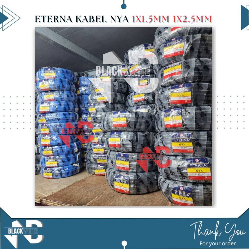 Jual Eterna Kabel NYA 1.5mm 50m 100m Hitam Merah Biru Hijau / Kabel Kawat Tunggal Eterna NYA 1 ...