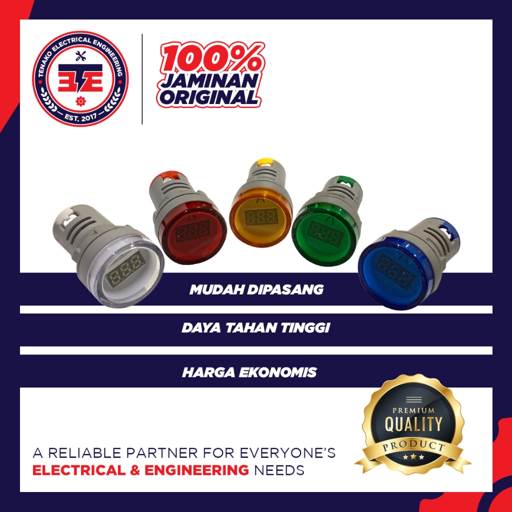 Jual Amper Meter LED 22mm Pilot Lamp LED With Ampere Indicator 0-100A ...