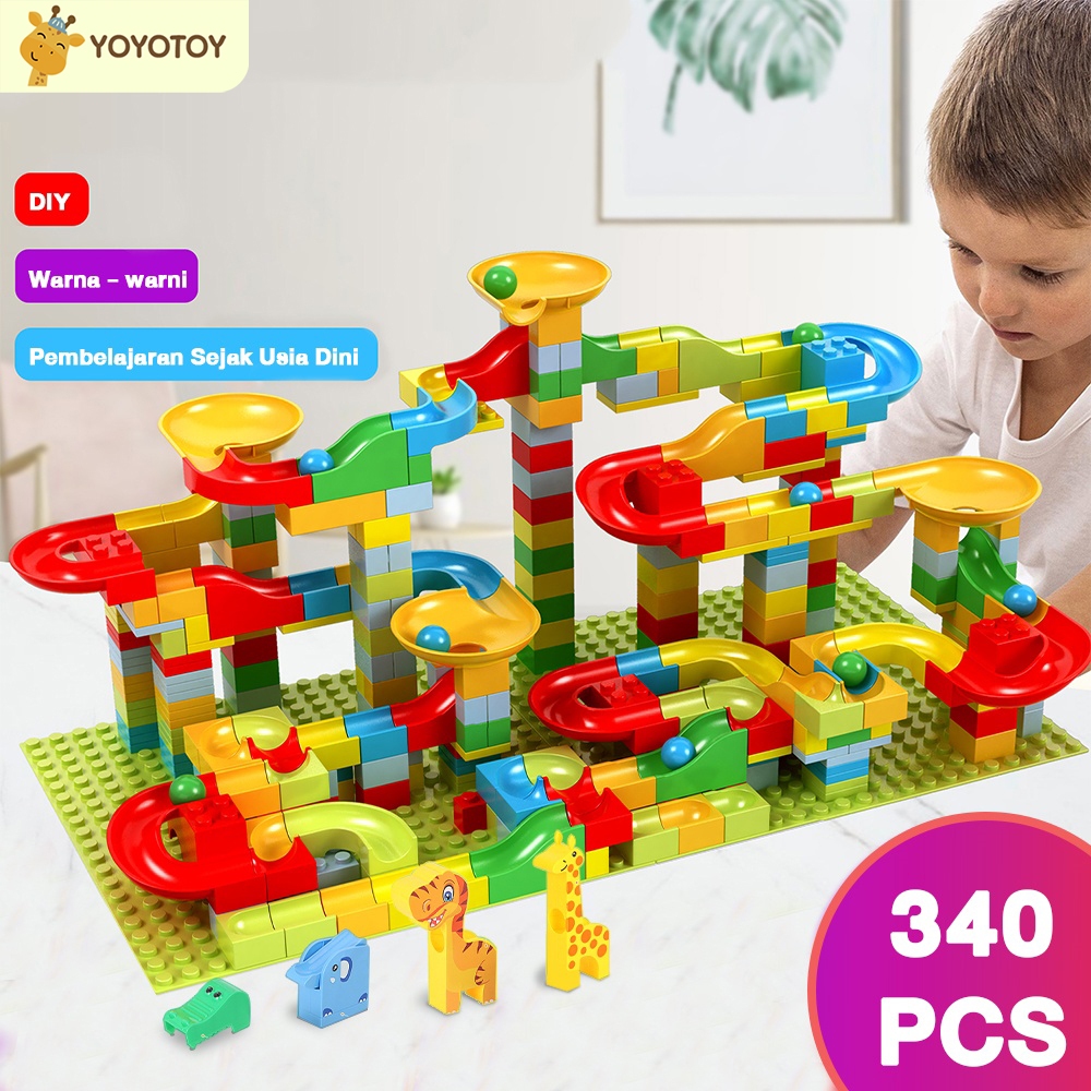Jual Mainan Block Susun Besar 340PCS Block Susun Track Slide Ball ...