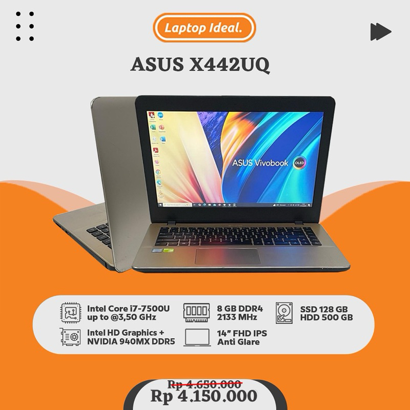 Jual ASUS X442UQ (2017) SLIM GAMING i7 gen 7 RAM 8 GB SSD 128 GB+HDD 500 GB DUAL NVIDIA MX940 ...