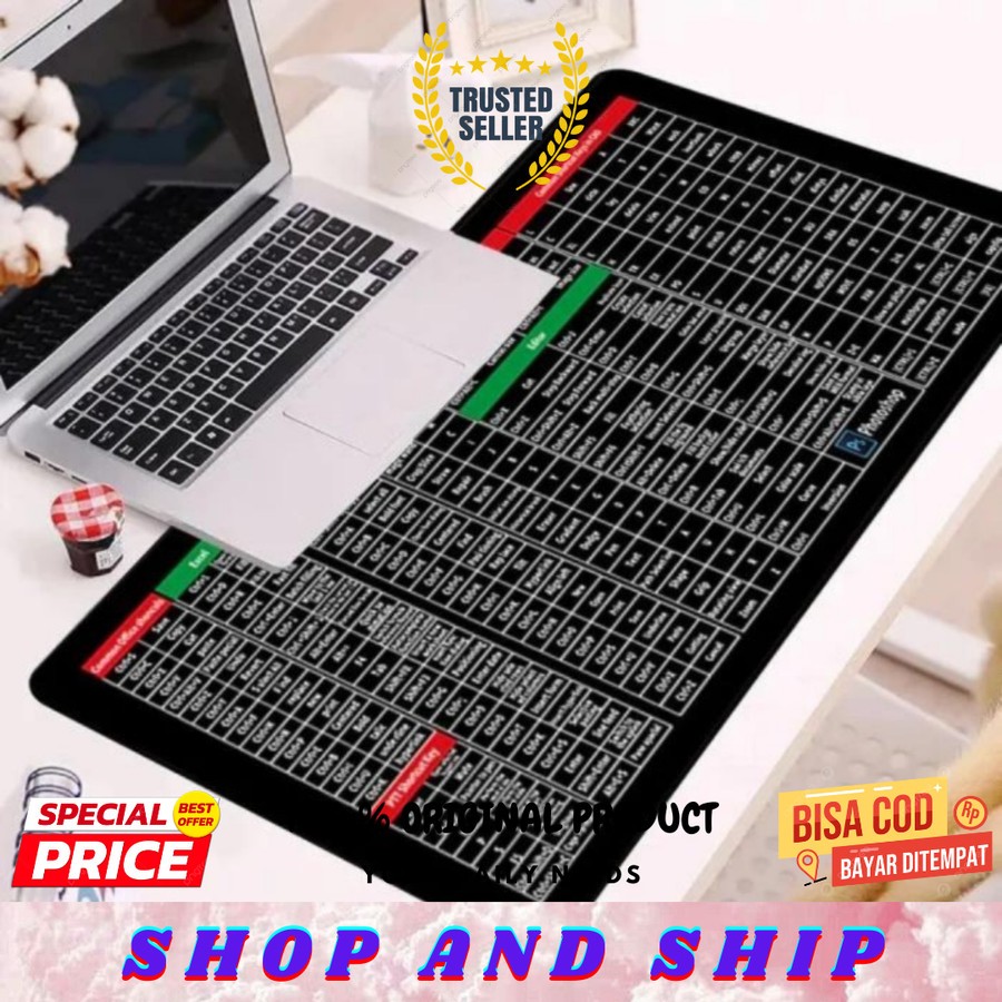 Jual Excel Shortcuts Office Desk Mat Large Keyboard Shortcut Mouse Pad ...