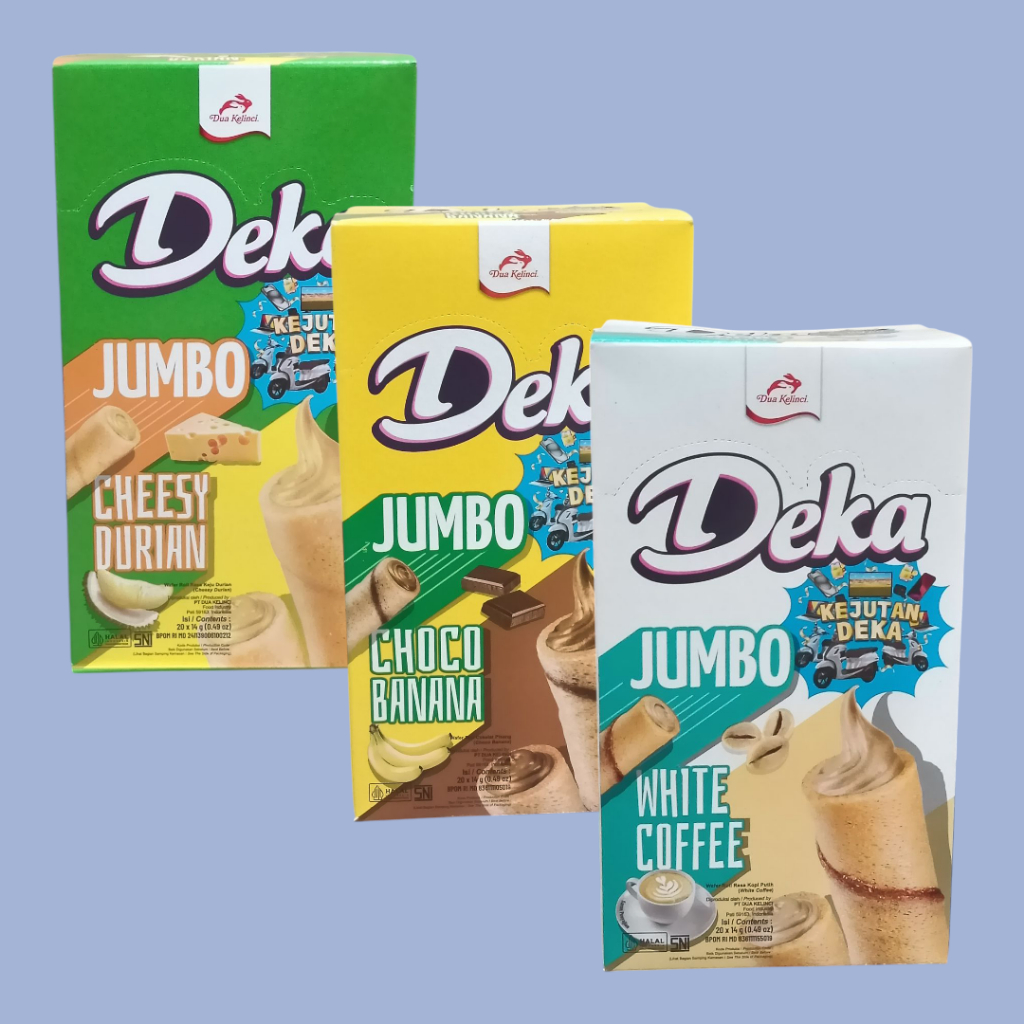 Jual DEKA JUMBO Cheesy Durian, Choco Banana & White Coffee Wafer Roll ...