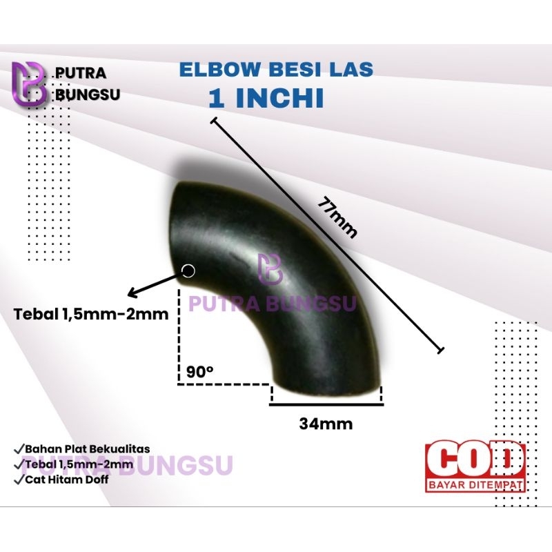 Jual (PROMO) ELBOW KENI PIPA BESI LAS UKURAN 1 INCI TEBAL 1,2MM-20MM ...