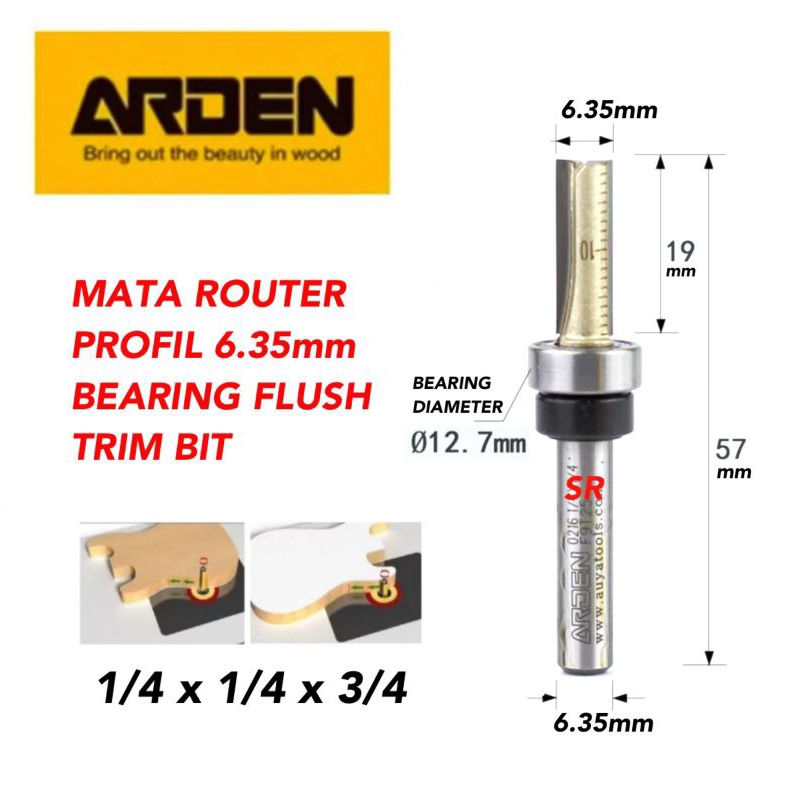 Jual Mata Router/ Profil 6mm × 19mm As 1/4 Roda/ Bearing Atas/ Flush ...