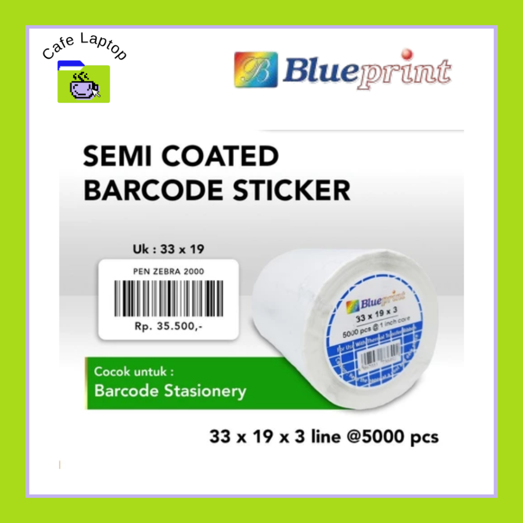 Jual Sticker label 33x19X3 Line Semi Coated BLUEPRINT isi 5000Pcs ...