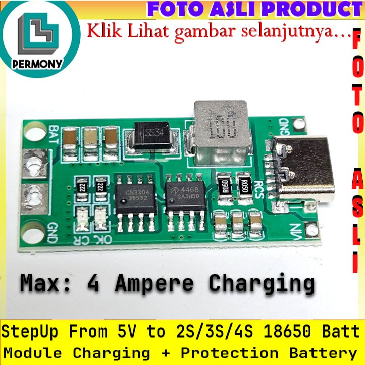 Jual Step Up Battery Charger 4A Type C for Lithium Battery 18650 Charging BMS 2S 3S 4S - 3S-4A ...