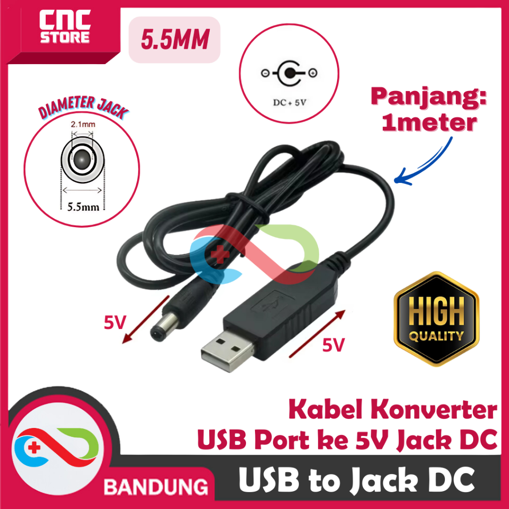 Jual KABEL KONVERTER USB PORT KE 5V JACK DC 5.5MM ADAPTER CONVERTER ...