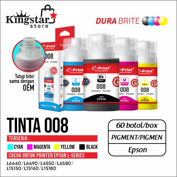 Jual Tinta Eprint 008 Pigment untuk Printer L6460 L6490 L6550 L6580 ...