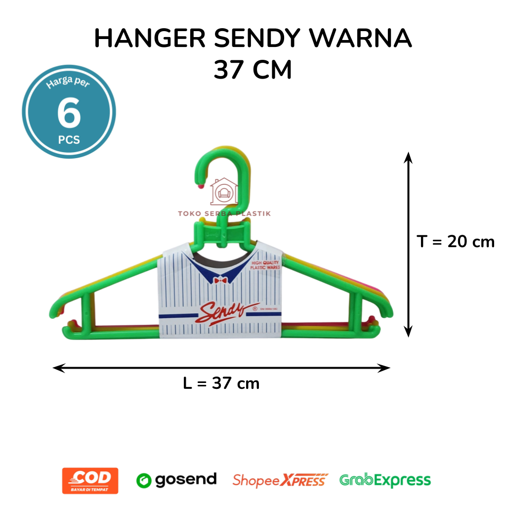 Jual Hanger Gantungan Baju Sendy Warna (6 pcs) Lebar 37cm Mahkota DX ...