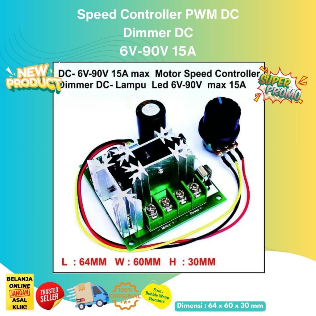 Jual Speed Controller PWM DC Dimmer DC 6V-90V 15A | Shopee Indonesia