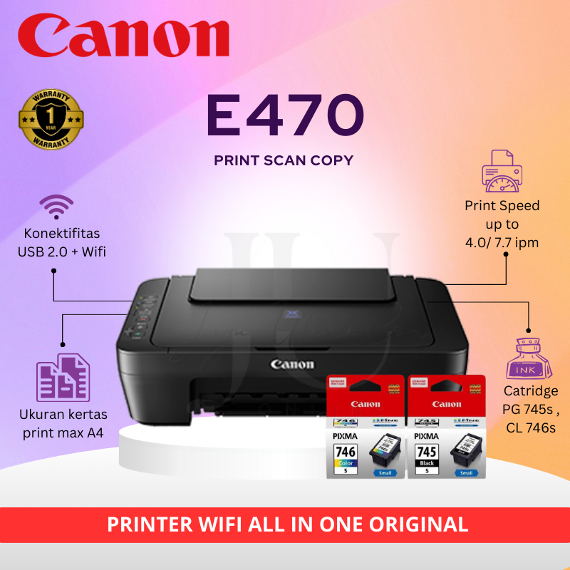Jual Printer Canon E470 Wifi All In One (Print, Scan, Copy) Original Inkjet Printer | Shopee ...