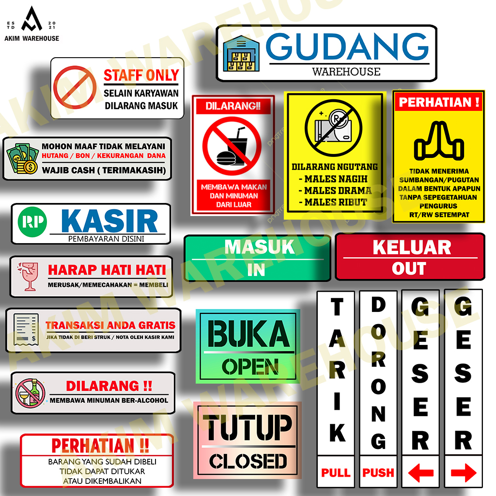 Jual Stiker Toko/Minimarket/Warung/buka tutup/geser/kasir/staff only ...