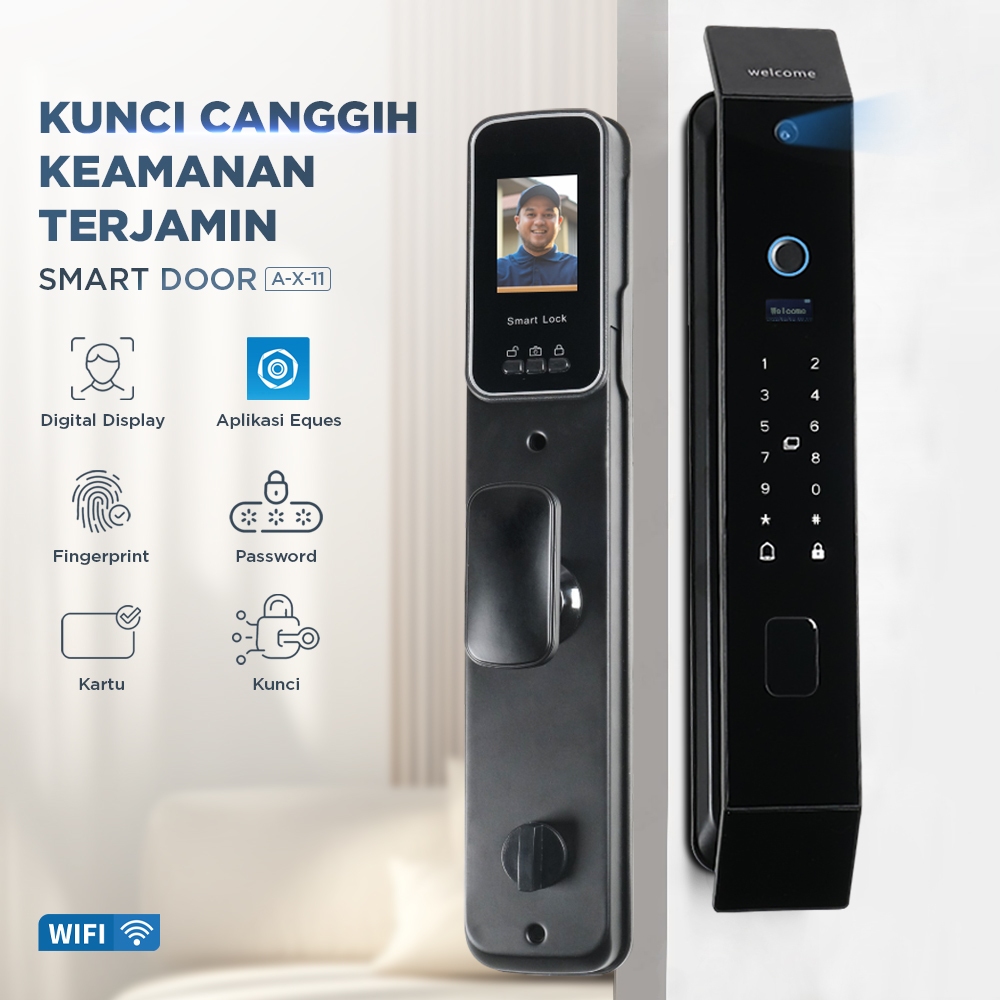 Jual Smart Door Lock Fingerprint Password Card Digital Display Eques Hitam A5 ALOY-X | Shopee ...