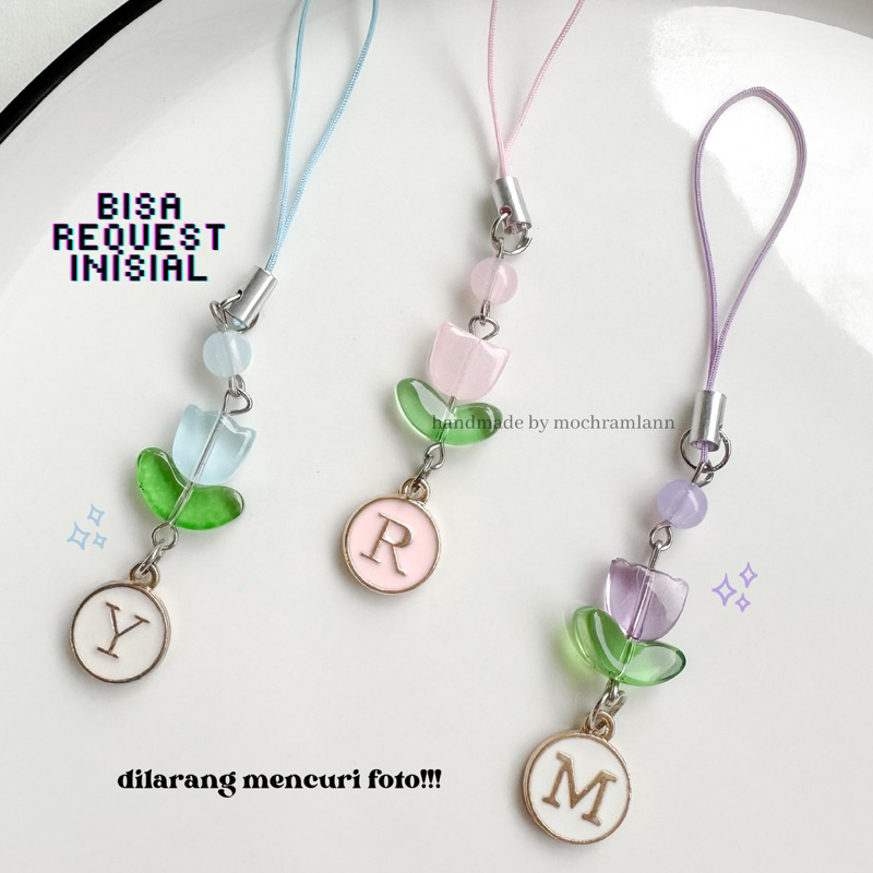 Jual Strap Hp Cute Flower Tulips Pink & Inisial / Strap Liontin Cute ...