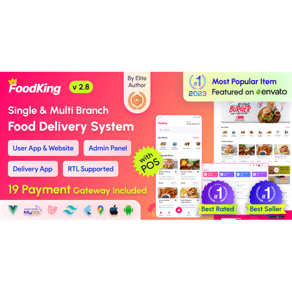 Jual FoodKing – Restaurant Food Delivery System with Admin Panel & Delivery Man App | Restaurant ...
