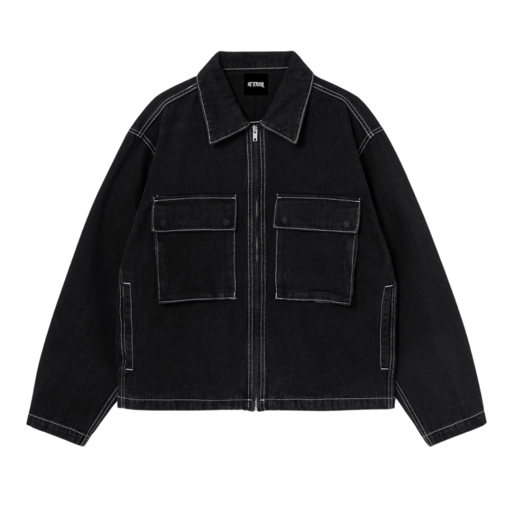 Jual Afterall Work Jacket Boxy Fit Denim Contrast Stitching Black Ash ...