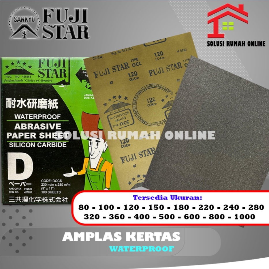 Jual Amplas Kertas FUJI STAR Waterproof Ampelas Gosok Kayu Besi Tahan ...