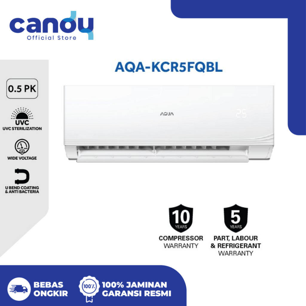 Jual AQUA Elektronik Air Conditioner AC Standar 0,5PK AQA-KCR5FQBL with UVC Pro feature | UV ...
