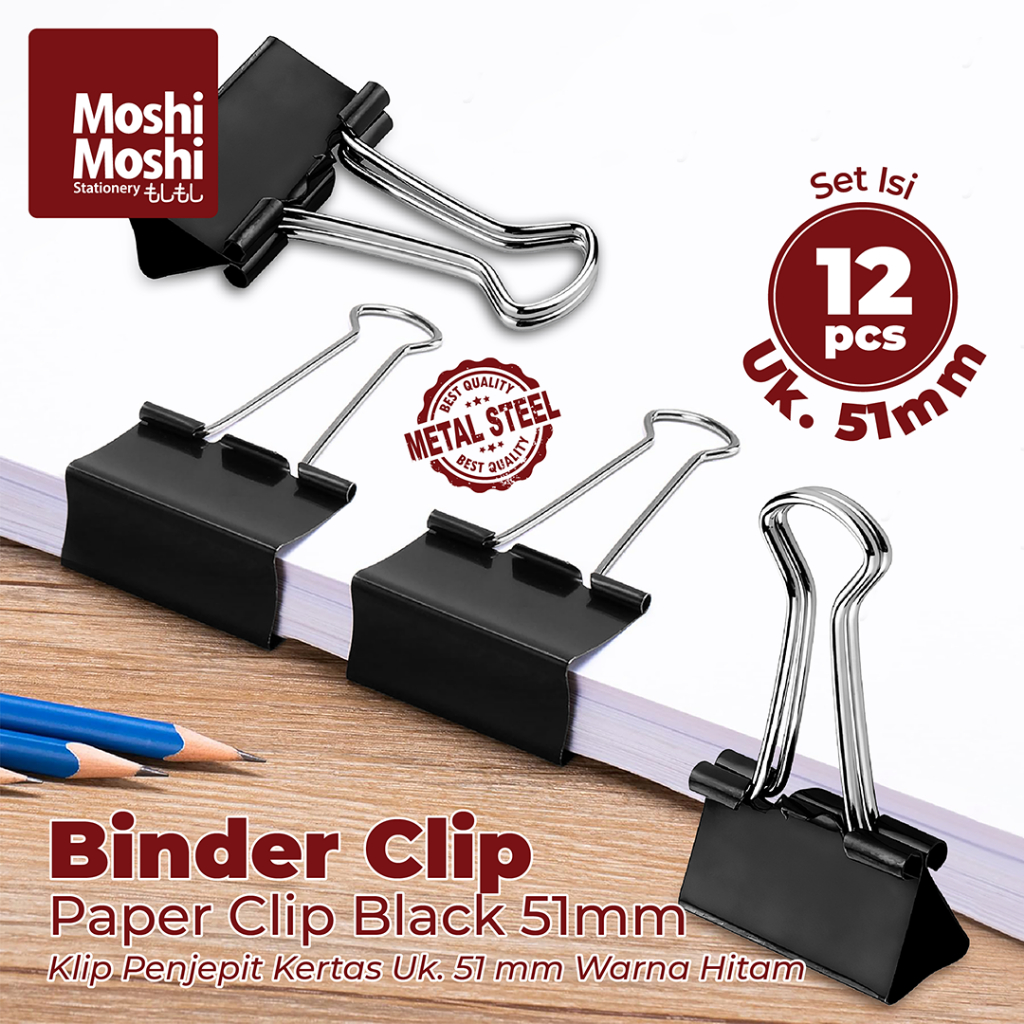 Jual Paper Binder Clip 51mm Black Document Moshi Klip Penjepit Kertas ...