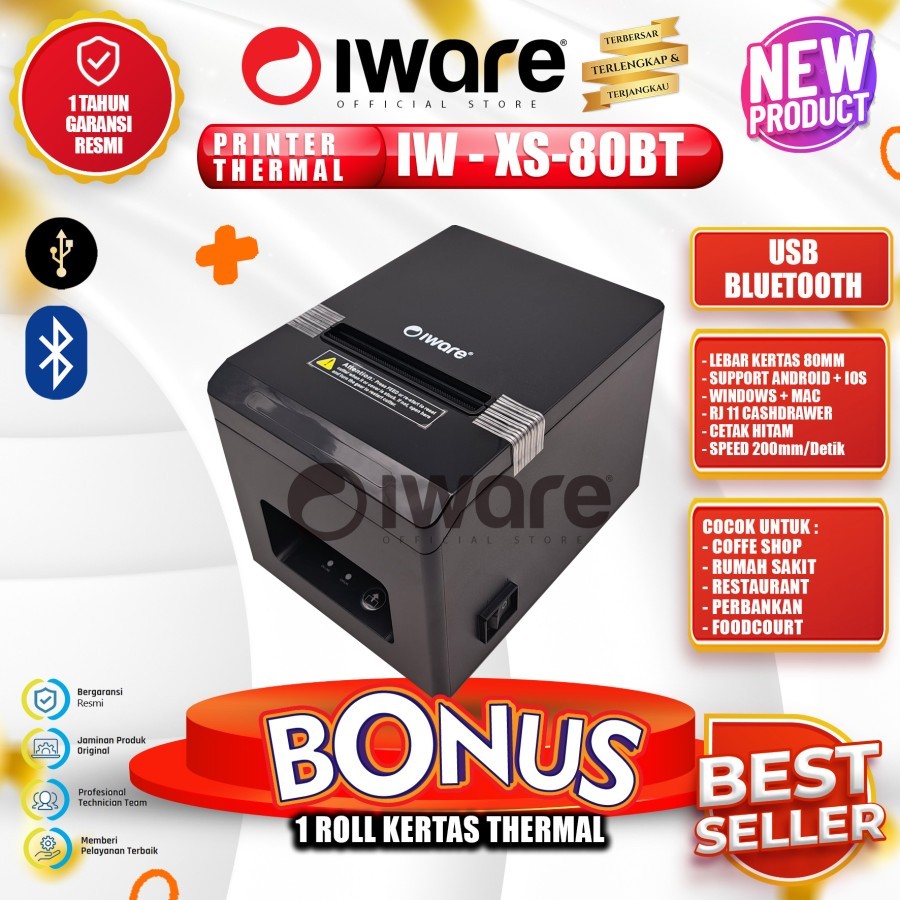 Jual Iware Printer Thermal Kasir XS-80BT 80mm Autocutter RJ11 ...
