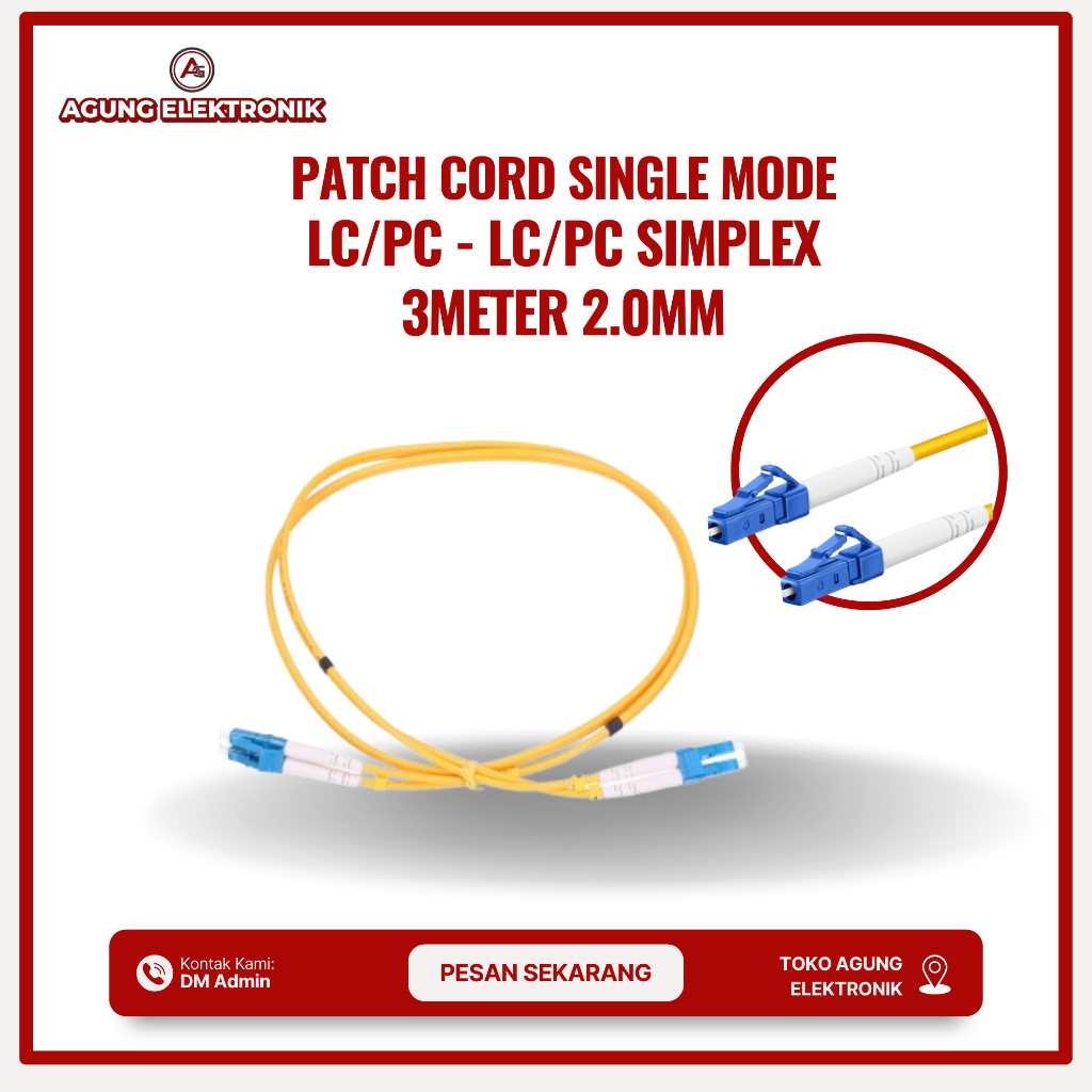 Jual KABEL PATCH CORD FIBER OPTIC SINGLE MODE LC/PC TO LC/PC SIMPLEX ...