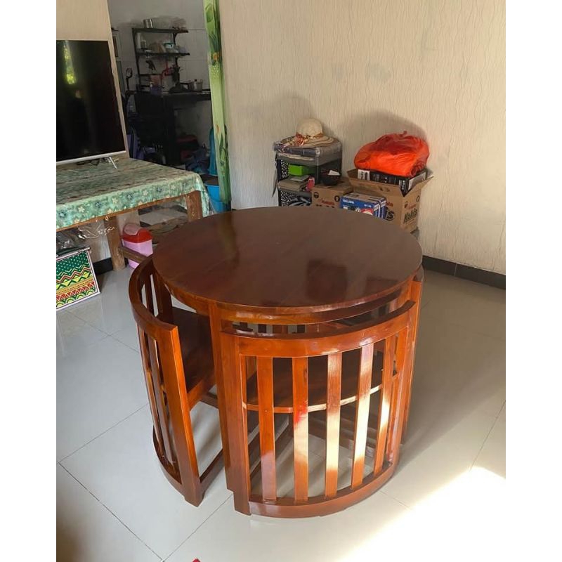 Jual SET MEJA MAKAN BUNDAR KURSI 4 | KURSI MAKAN MEJA BUNDAR KAYU JATI | SET MEJA MAKAN PRAKTIS ...
