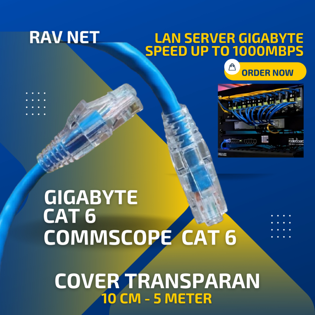 Jual KABEL LAN SERVER GIGABYTE COMMSCOPE CAT 6 COVER Transparan ...