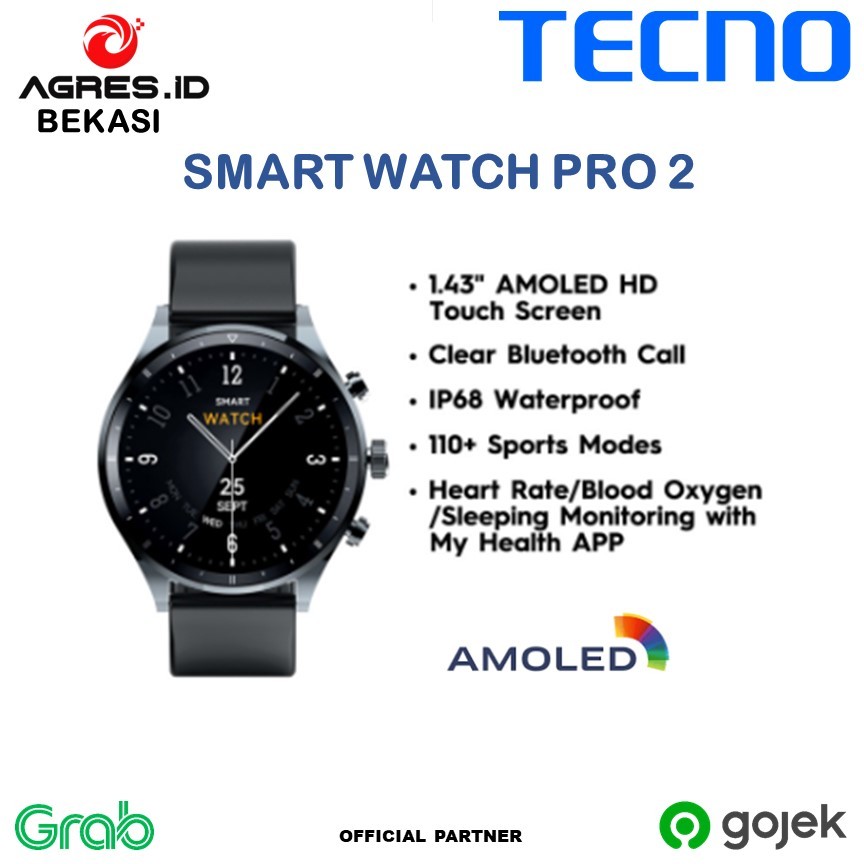 Jual TECNO Smart Watch Pro 2 / Smartwatch AMOLED / IP68 Tahan Air / 110 ...