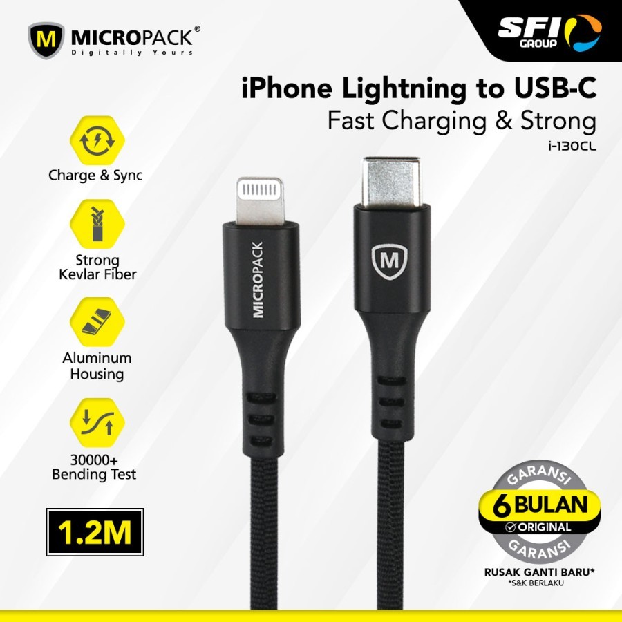 Jual MICROPACK CABLE THUNDER / POWERLINK CL USB-C TO LIGHTNING 120CM ...