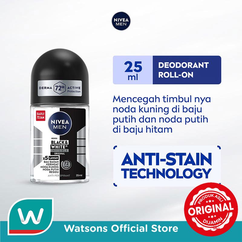 Jual Nivea Men Deodorant Roll On Black & White Invisible Original 25ml | Shopee Indonesia