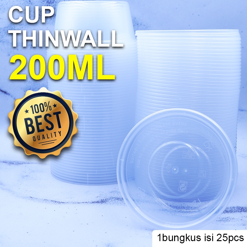 Jual Cup Plastik Thinwall DM Model Bulat Mangkok 200ML 1 Bungkus 25Pcs Ada Tutup | Shopee Indonesia