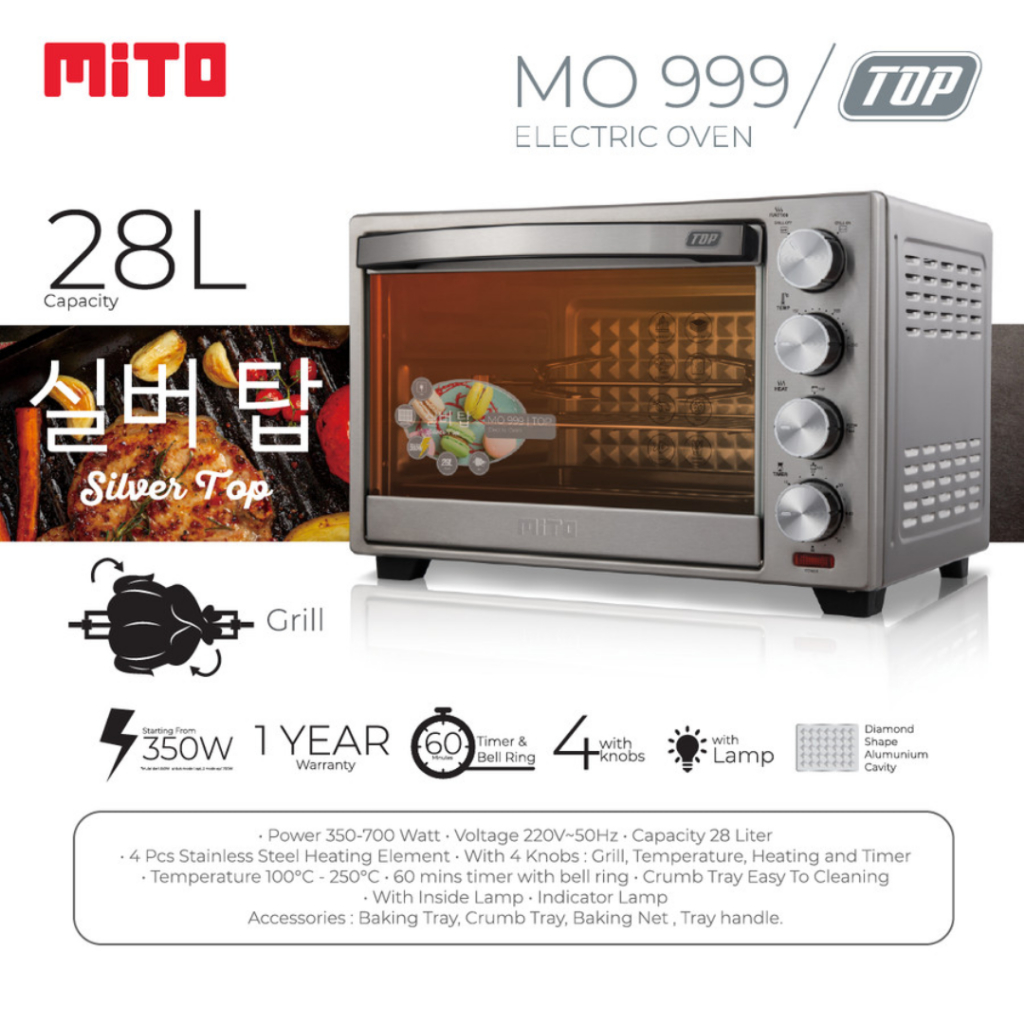 Jual MITO Oven Listrik MO-999 TOP SILVER 28 Liter Low Watt Electric ...
