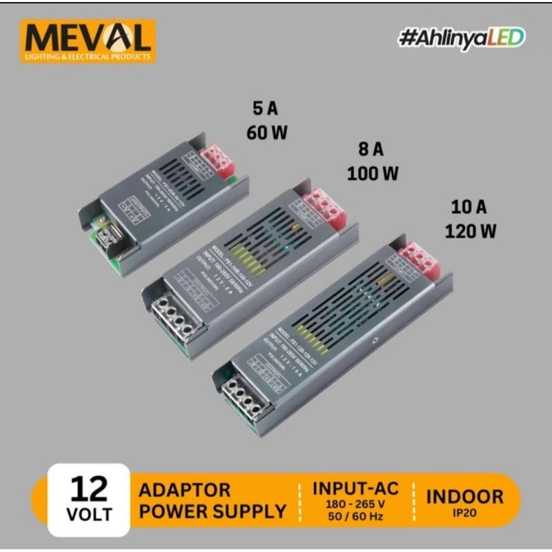 Jual Meval Travo led strip DC slim Power Supply 5A 8A 10A 16A 12Vdc ...