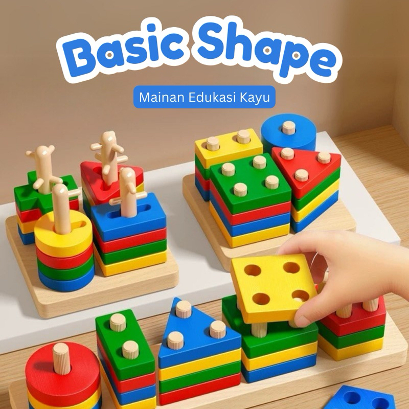 Jual [EDUFUNTOYS] Mainan Edukasi Menara Geometri Basic Shape Sorting Kayu Anak | Shopee Indonesia