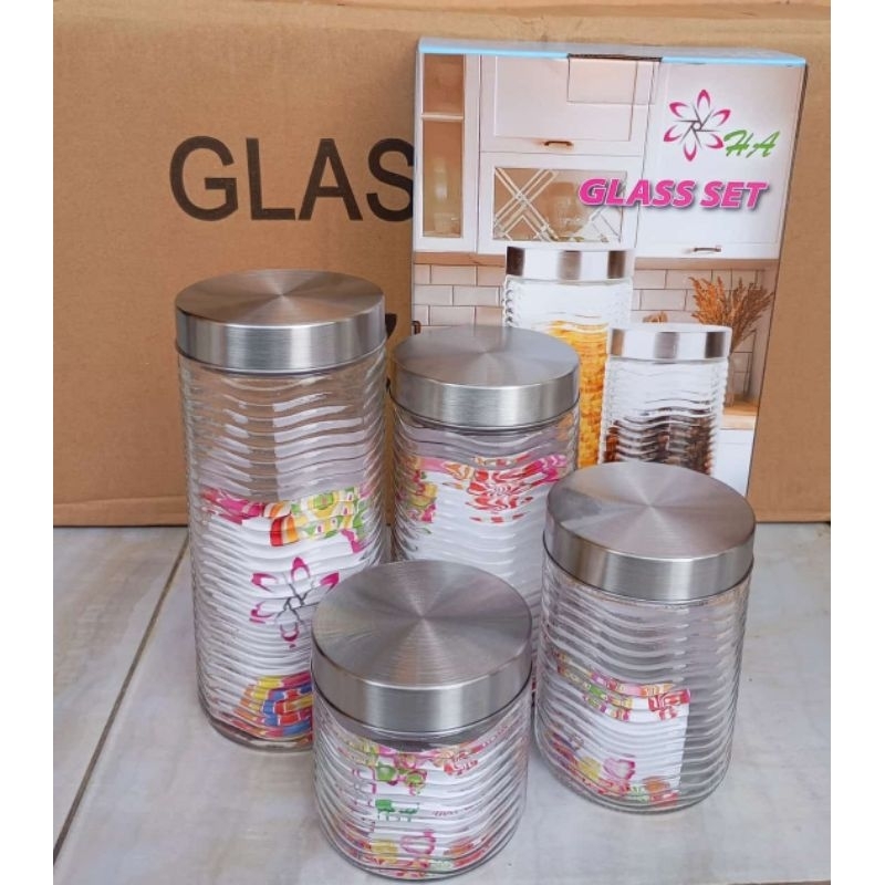 Jual Toples Kaca Set 4in1 / Toples Kristal Kaca 1 Box isi 4 pcs Toples Lebaran Penyimpanan Kue ...
