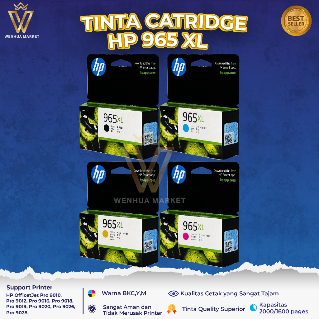Jual 1 Set 4 Warna Tinta Cartridge HP 965XL Tipe Printer HP OfficetJet ...