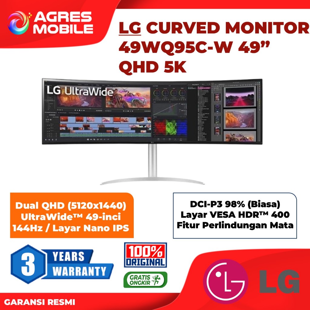 Jual LG Curved Monitor 49WQ95C-W 49 Inch Ultrawide Dual QHD 5K | Shopee Indonesia