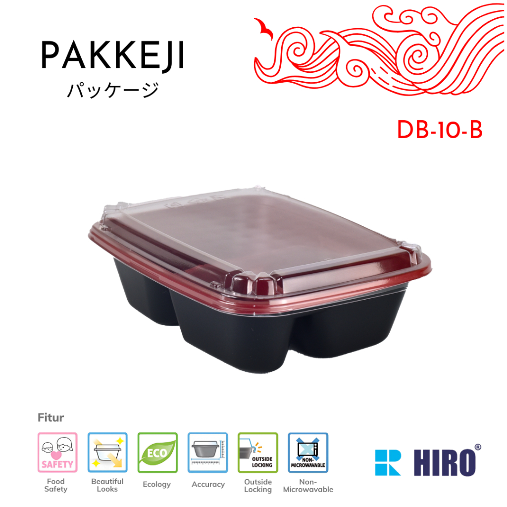 Jual Pakkeji Kotak Makan Bento 3 Sekat 18x14cm Merah - Hiro Food - DB-10-B RnB Donburi Square ...