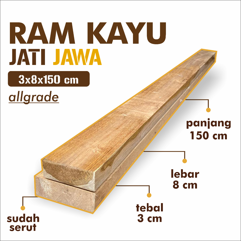 Jual Papan Ram Kayu Jati Asli Jawa Spek Allgrade Ukuran 3x8x150 cm ...