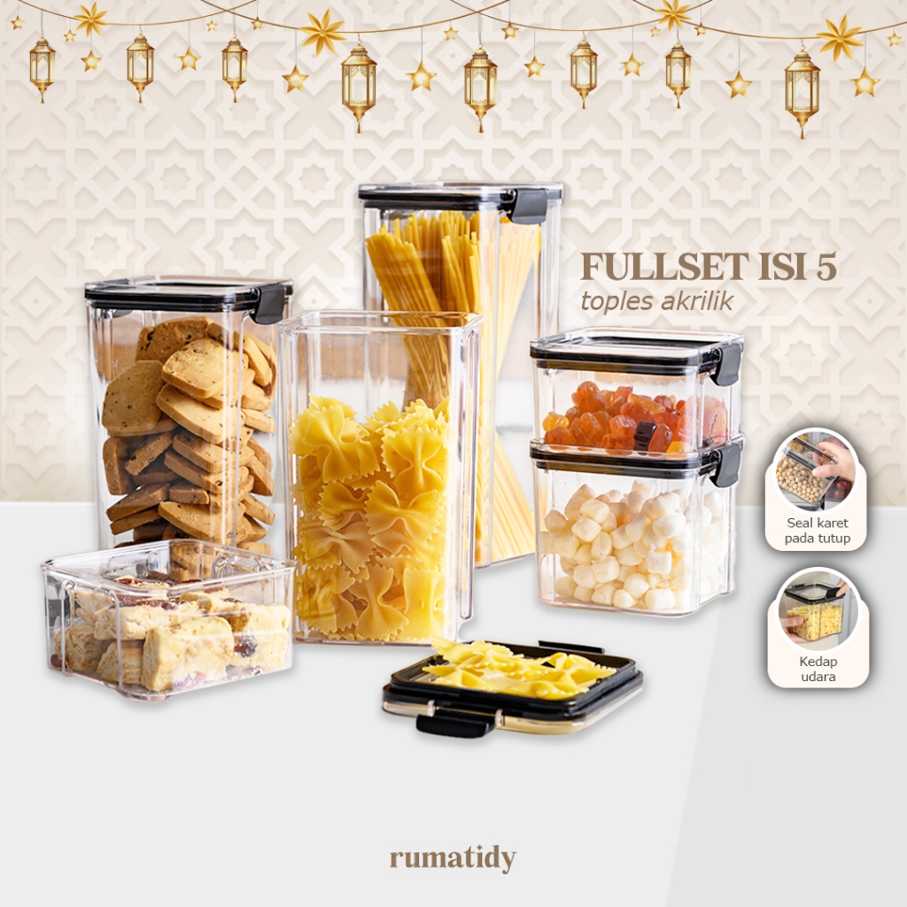 Jual (FULLSET ISI 5) MAKU Toples Snack Akrilik Tutup Hitam Penyimpanan ...