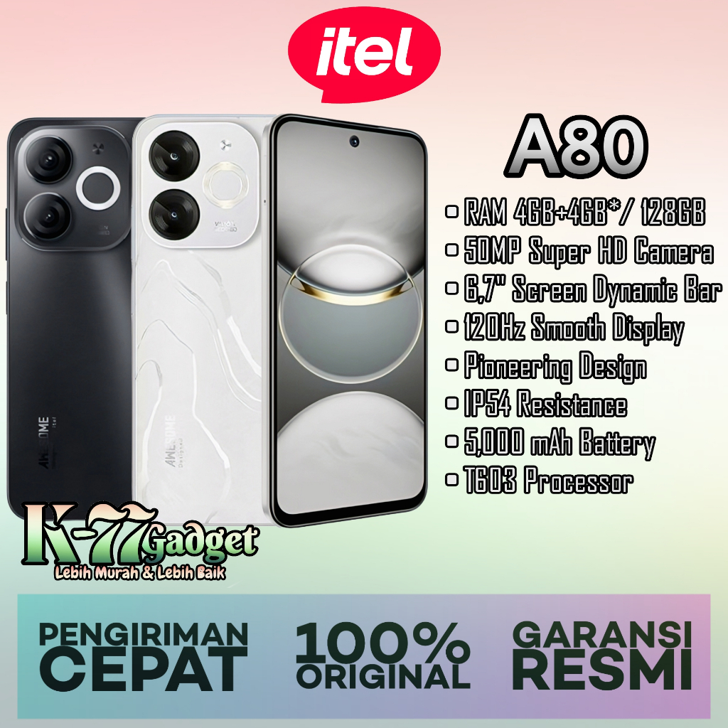 Jual itel A80 4GB+4GB*/128GB - 50MP SuperHDR Camera - Pioneering Design - 6.7" Punch Hole ...