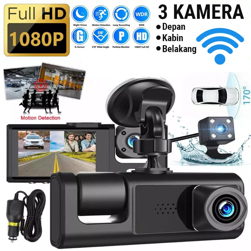 Jual 3 Kamera Mobil Dashcam Camera Car 3in1 CCTV Mobil Depan Kabin ...