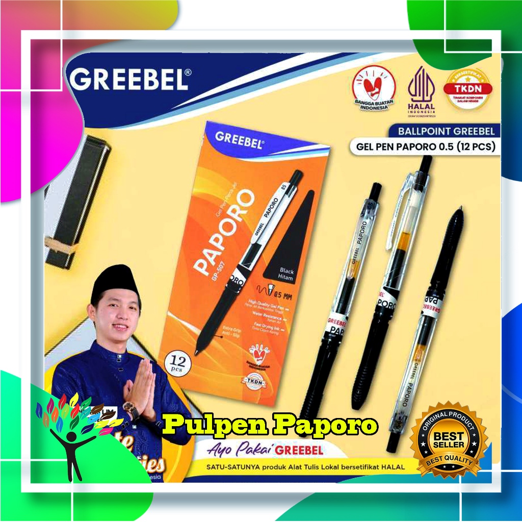Jual GREEBEL PULPEN GEL / Gel Pen Paporo GP-507 0.5 / Ballpen Gel Ballpoint Bolpen Bolpoin Pena ...