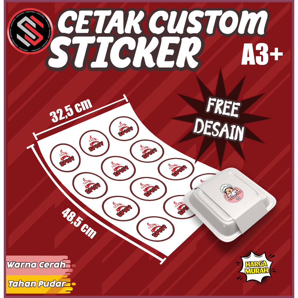 Jual Cetak Sticker Custom Label Kemasan A3+ untuk Toko Olshop Makanan ...