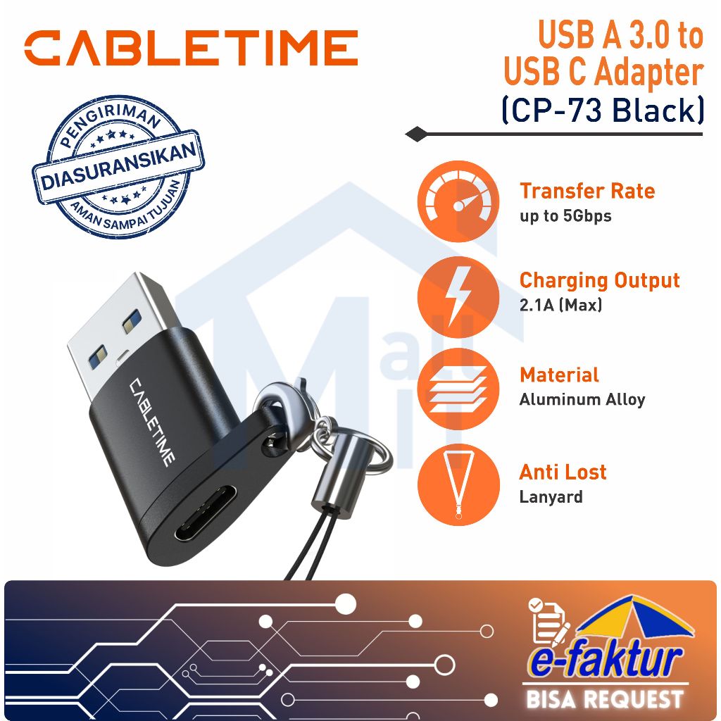 Jual MALLIT CABLETIME Adapter OTG USB A 3.0 to USB C USB-C 5Gbps ...