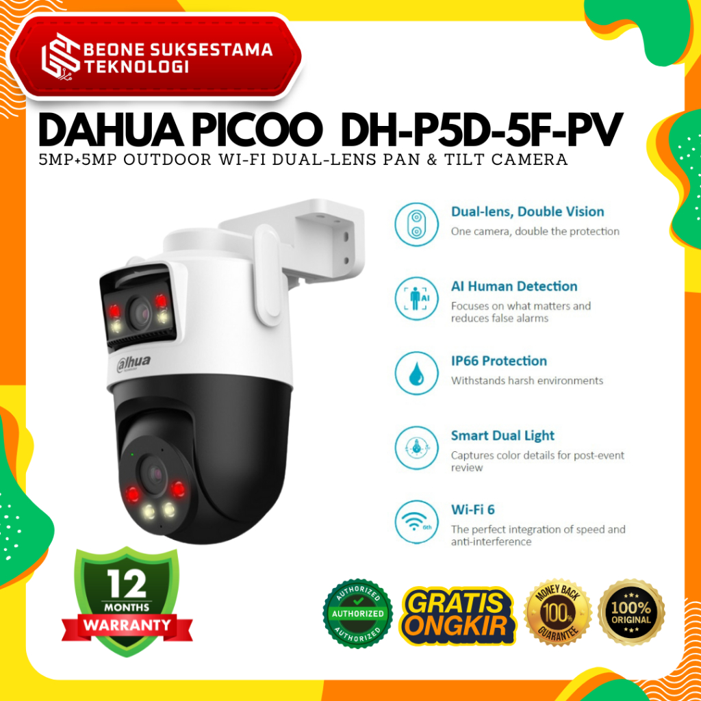 Jual DAHUA PICO P5D-5F-PV (5+5MP Outdoor Wi-Fi Dual-Lens Pan & Tilt ...