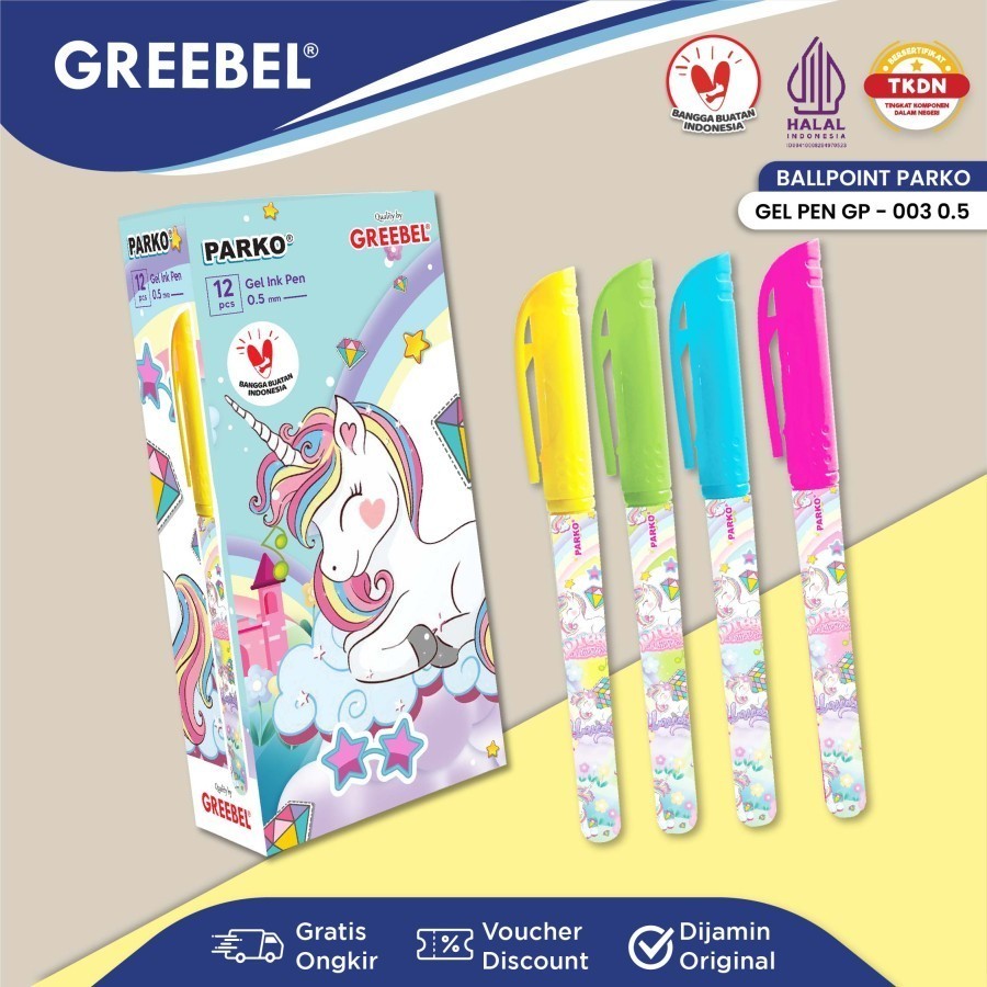 Jual Pena Pulpen Gel Greebel Parko GP-003 0.5mm Hitam Ballpoint Pen Black [1 Pak Isi 12 Pcs ...