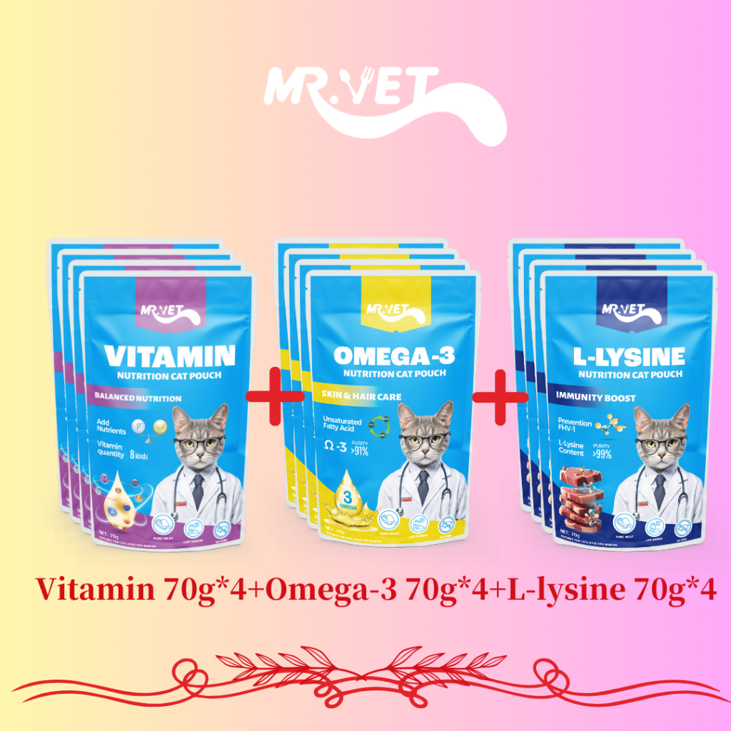 Jual Makanan Basah/Cat Pouch Mr.Vet L-Lysine, Vitamin, Omega-3 840gr 12 ...