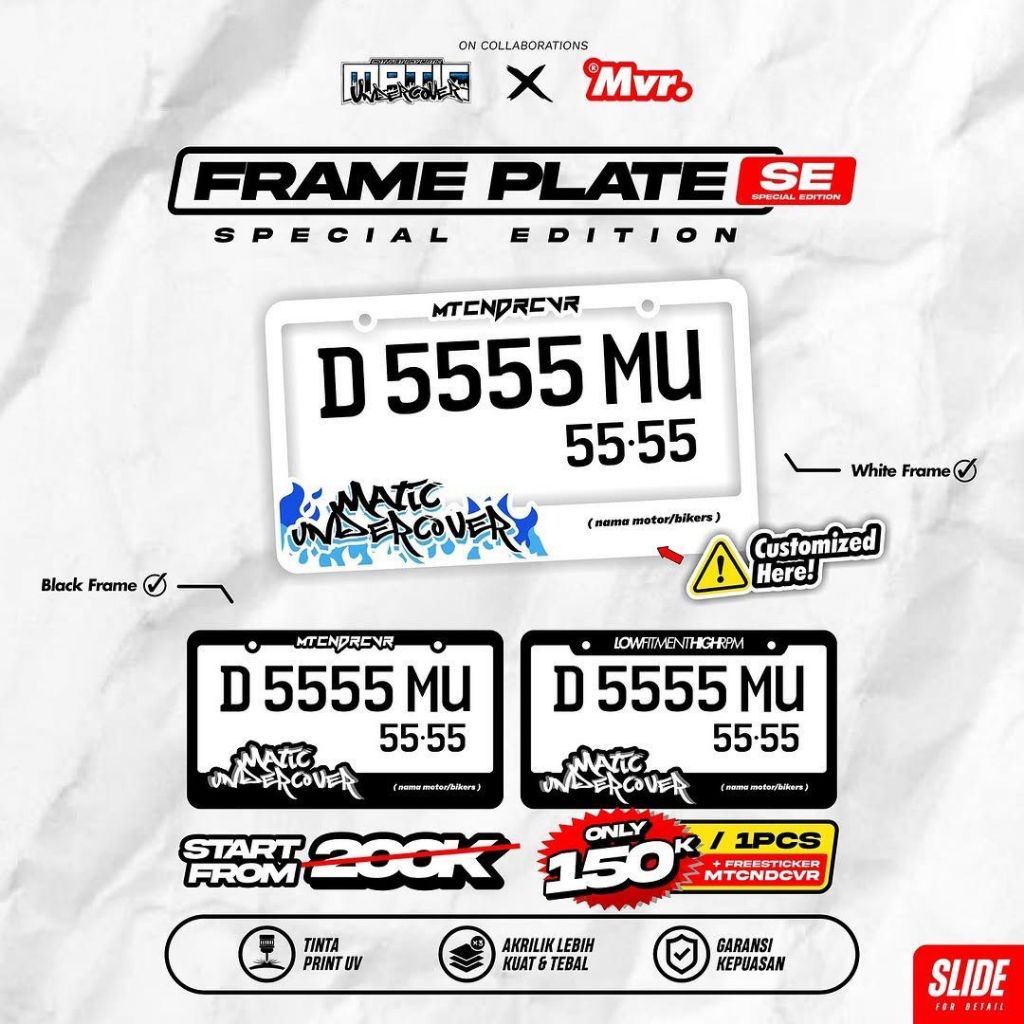 Jual Frame Plat Matic Undercover x MVR plat nomor frame plat kalcer ...